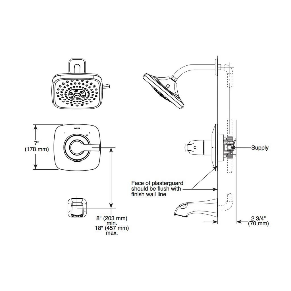 Delta T14452 Tesla 14 Series Mc H2Okinetic Tub/Shower Trim